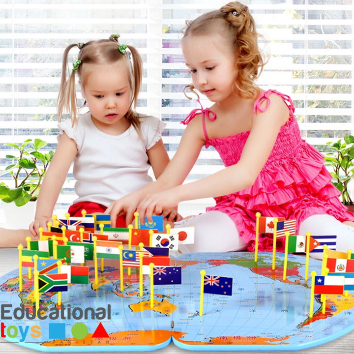 Buy Wooden World Map with Flags – 36 Countries Online - Educational ...