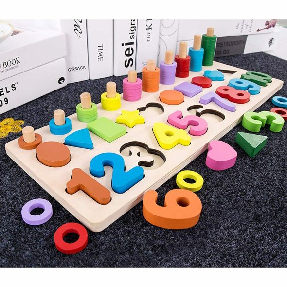 Buy Wooden Number and Shape Puzzle Board Online - Educational Toys Pakistan