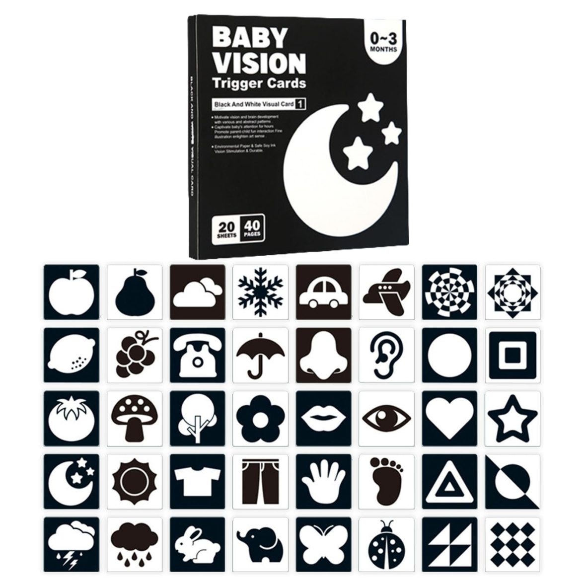 Buy Baby Visual Stimulus Cards - High Contrast Flash Cards Online ...